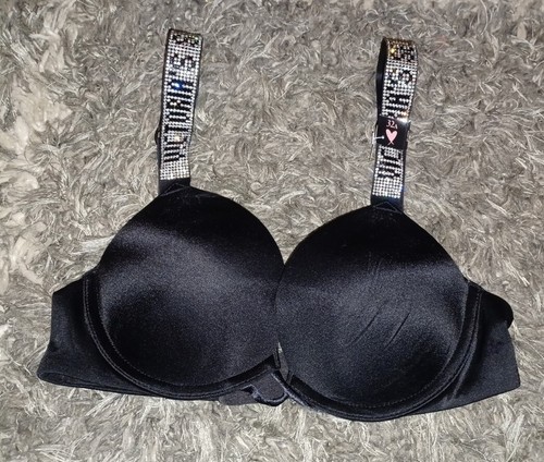 VS bombshell Logo shine rhinestone strap push up bra new 32a Black | eBay