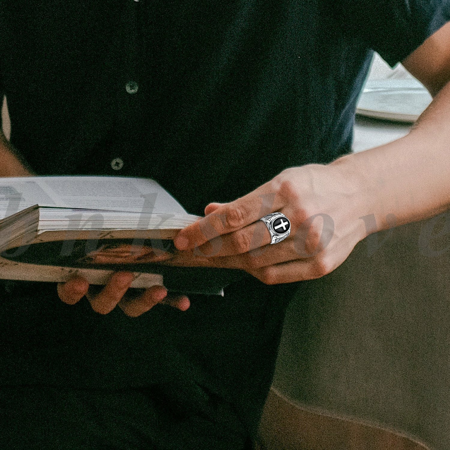 Men's Punk Vintage Stainless Steel Christian Holy Cross Prayer Ring ...