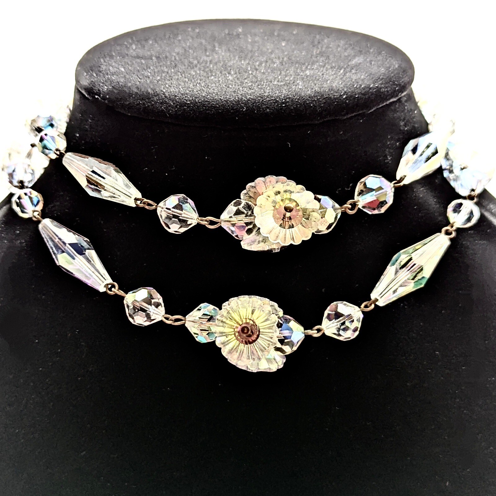 Vintage Crystal Necklace Aurora Borealis Beaded Prom … - Gem