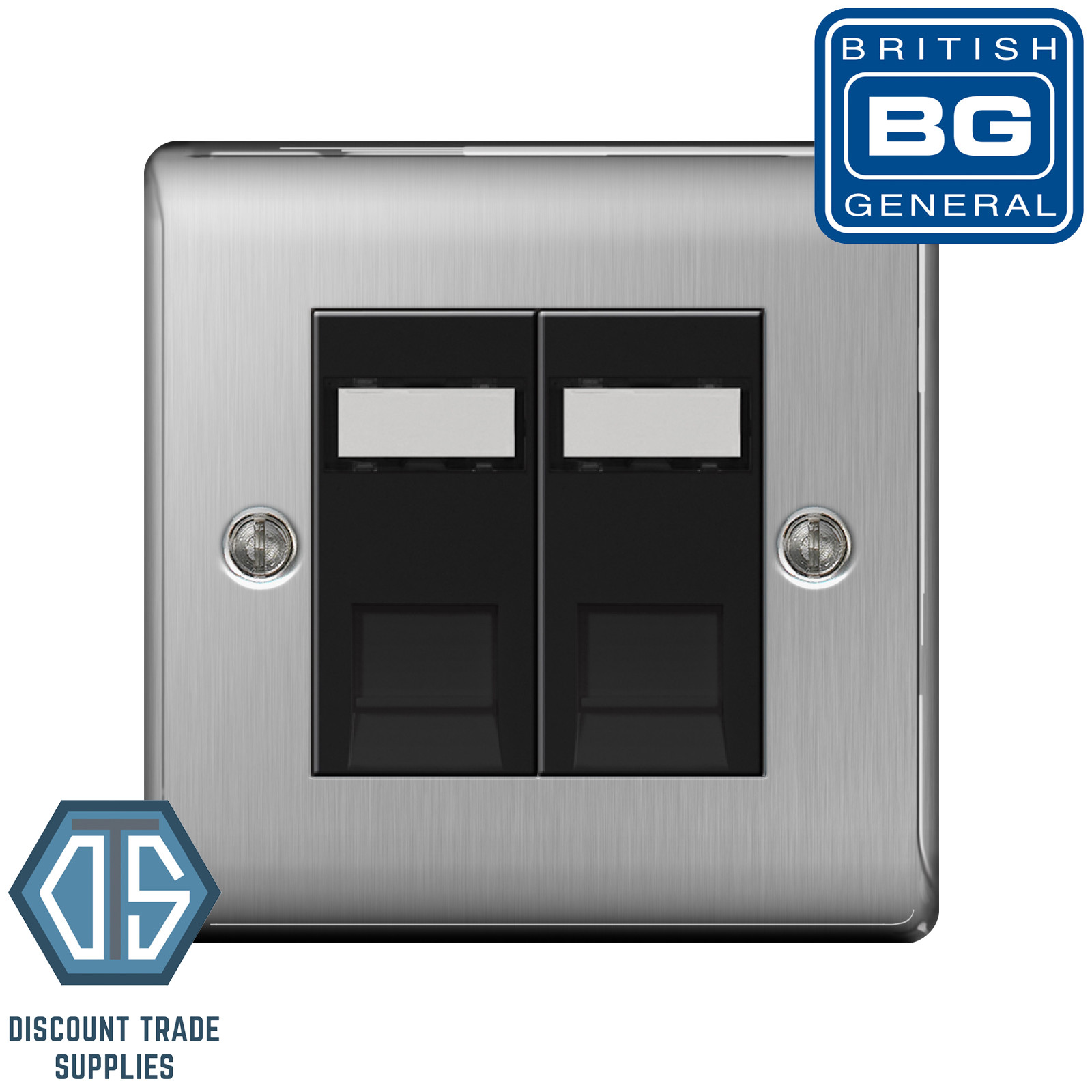 BG 1 2 3 4 Gang RJ45 Cat5 Data Socket Brushed Steel Black Nickel ...