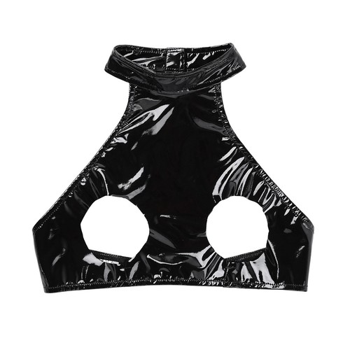 Women Sexy Cupless Bra PVC Leather Nipples Open Cup Underwear Lingerie ...