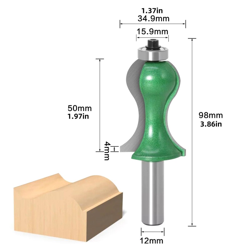 12mm Shank Handrail Molding Router Bits Roman Ogee Edge Forming Profile ...