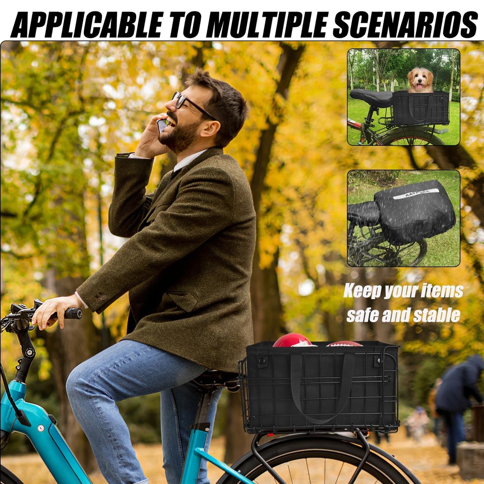 Bike Basket Rear,Bicycle Basket with Removable Liner,Rainproof Cover ...
