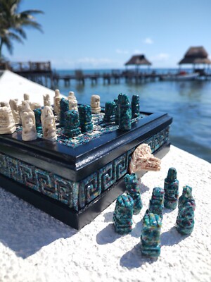 Wood Chess Set Mayan Art Handmade Artesanias Mexicanas Aztec Art 7.5*7. ...
