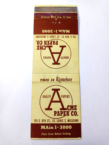 Vintage Matchbook: Acme Paper Co, St Louis, MO | eBay