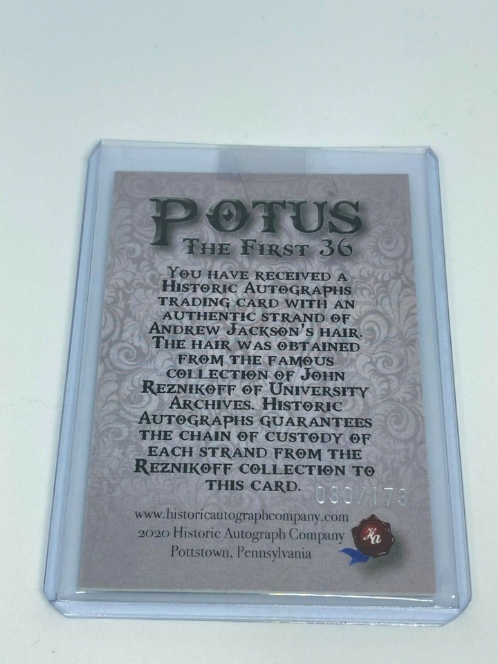 President Andrew Jackson 2020 Historic Autographs First 36 POTUS DNA ...