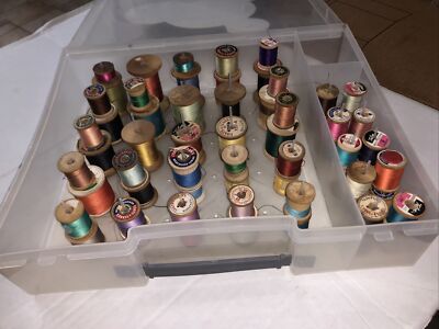 Vintage Wooden Thread Spools Lot 64 And Plastic Case, Diff. Sizes And ...