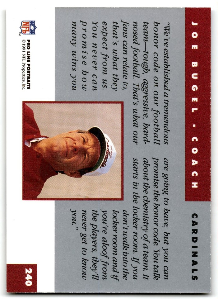 1991 Pro Line Portraits Joe Bugel Phoenix Cardinals #240 | eBay