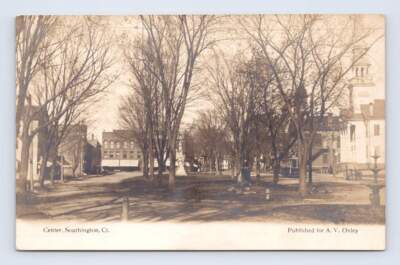 Village Green & Main Street SOUTHINGTON Connecticut RPPC Antique Photo ...