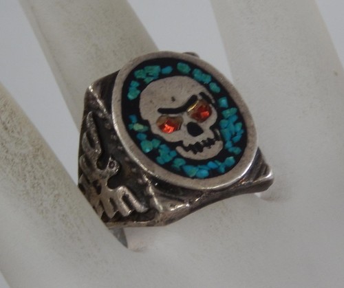 Vintage Solid Sterling Silver Turquoise Skull Thunderbird Ring Sz 10 ...