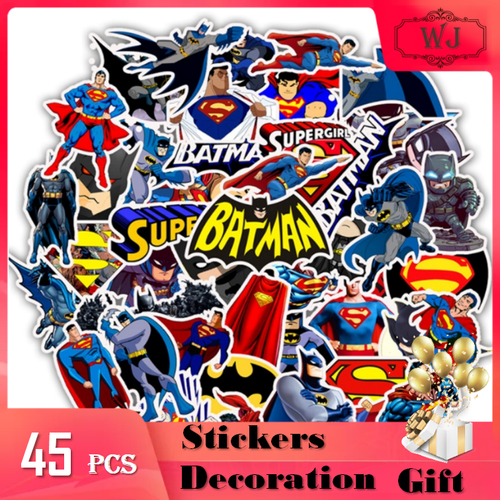 45pcs Batman Superman Superhero Vinyl Decal Stickers Laptop Waterproof ...