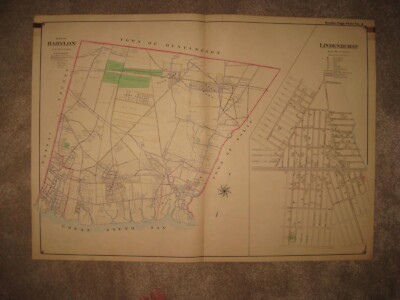 HUGE ANTIQUE 1902 NEW YORK BABYLON LINDENHURST DEER PARK AMITYVILLE ...