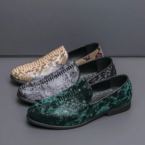Slip on Loafers Mens Faux Leather Snakeskin Printed Casual Party ...