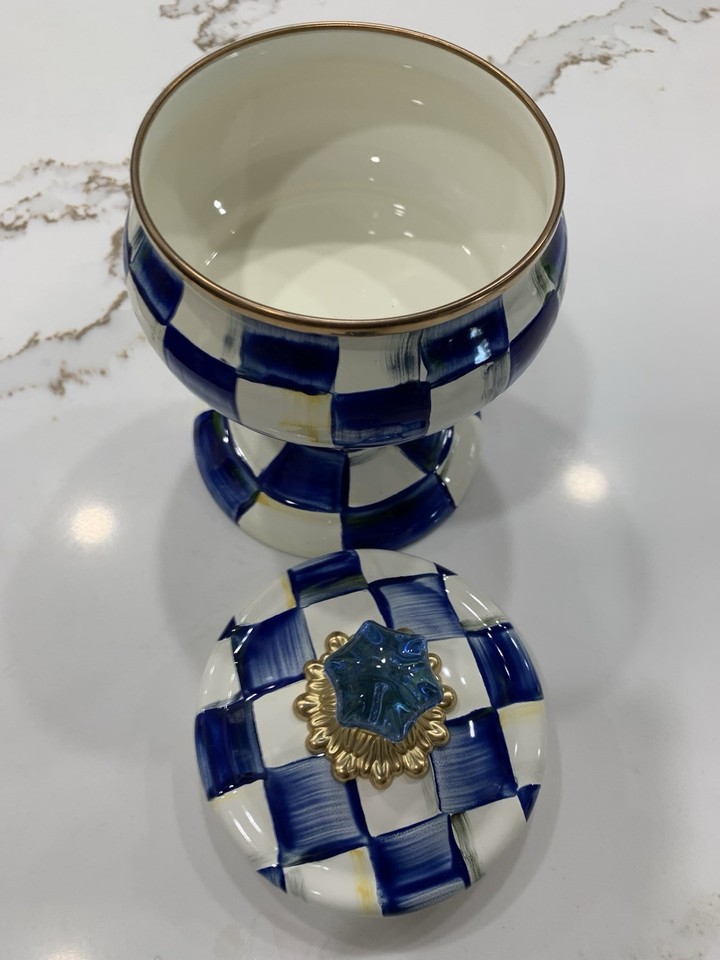 Mackenzie Childs Royal Check Blue Curiosity Pot | eBay