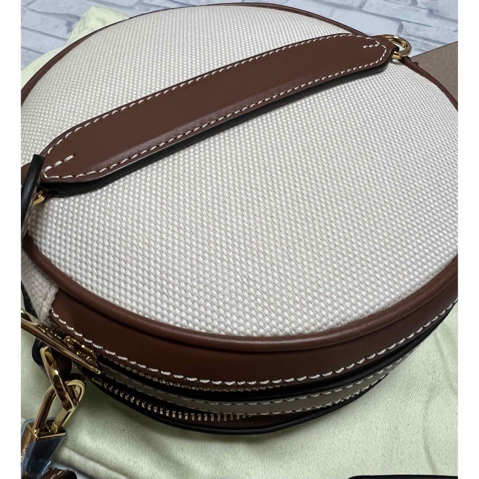 BURBERRY Leather Shoulder Bag Beige Mini Circle Logo Chic Vintage ...