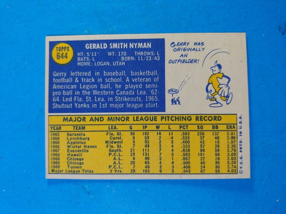 1970 TOPPS BASEBALL HIGH. #644 GERRY NYMAN PADRES EX-MINT+ | eBay