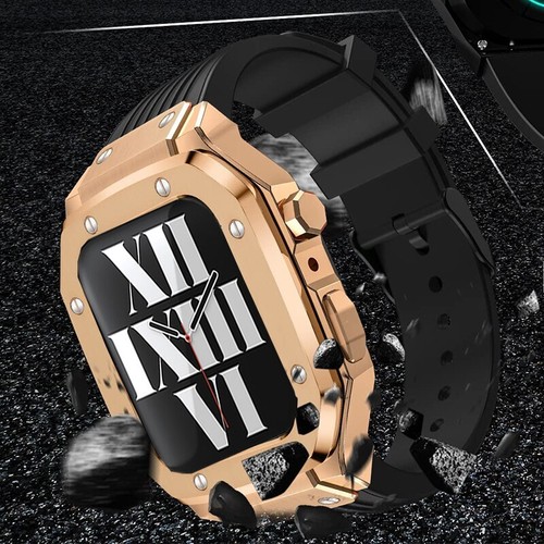 Luxury Rugged Case&Silicone Band Mod Kit For Apple Watch 9 8 7 6 5 4 ...