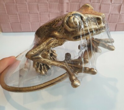 Brass Towel Napkin Ring Big Frog Figurine Bathroom Toilet Wall Hang ...