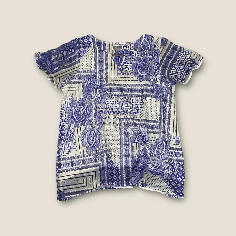JM Collection Printed Flutter Sleeve Blouse Blue Combo L | eBay