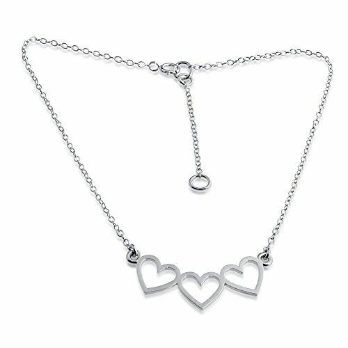 Azaggi 925 Sterling Silver Anklet Bracelet Sideways 3 Open Hearts Charm ...