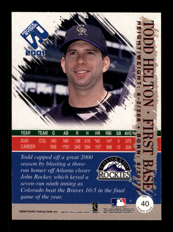 2001 Pacific Private Stock #40 Todd Helton Colorado Rockies | eBay