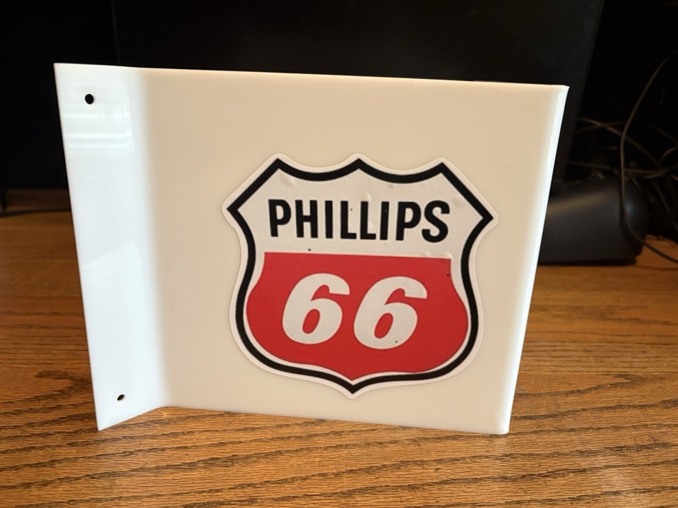 PHILLIPS 66 GASOLINE & OIL 2-WAY PROJECTING SIGN 8”x10”SIDES THICK ...