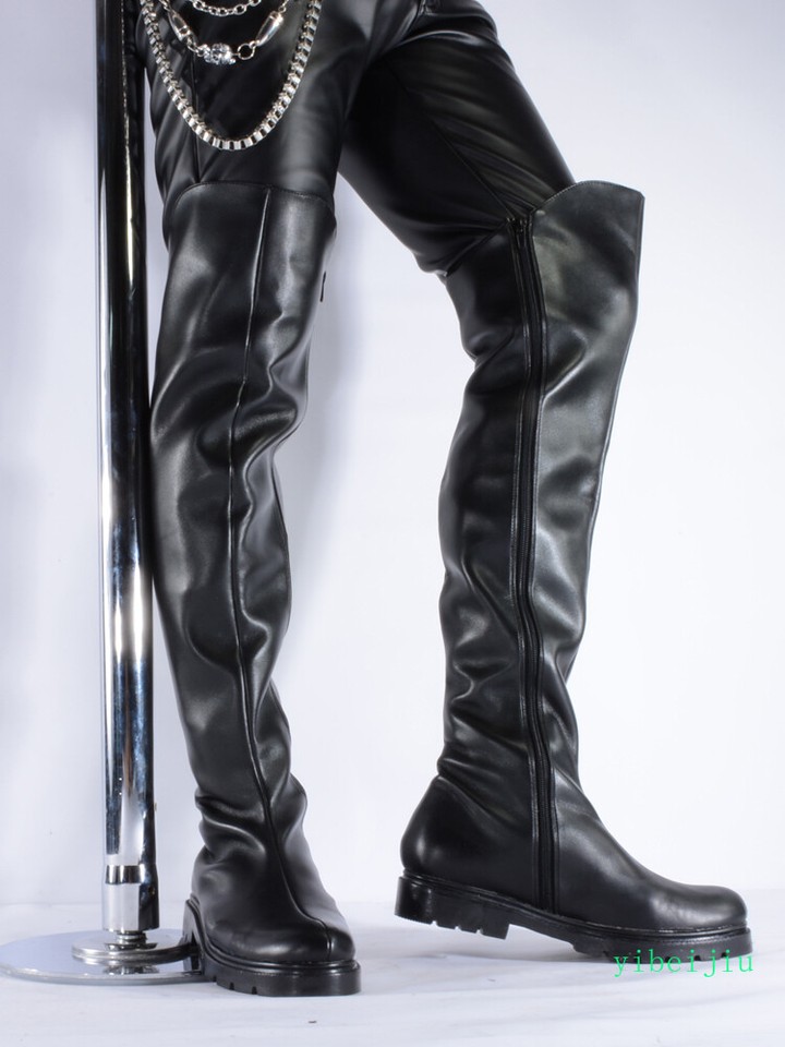 Men Dane Boots Riding Motorcycle Zip Over Knee High Combat Thigh Long ...