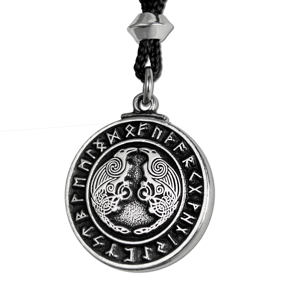 Pewter Odin Ravens Pendant Huginn and Muninn Norse Asatru Necklace Rune ...