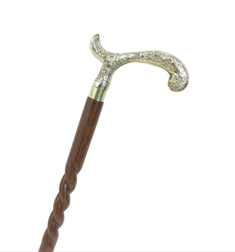 Antique Solid Brass Wooden Walking Sticks Cane Handma… - Gem