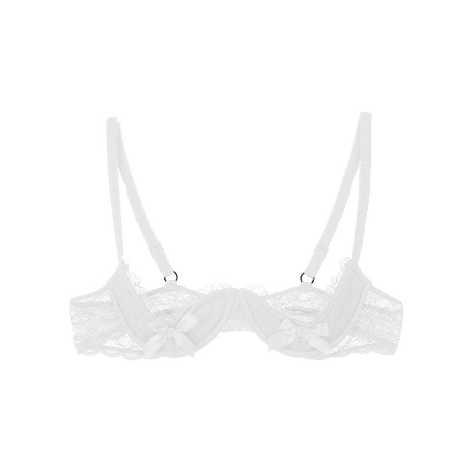 Womens Lace 1/4 Cups Shelf Bra Tops Padded Push Up Underwire Bralette ...