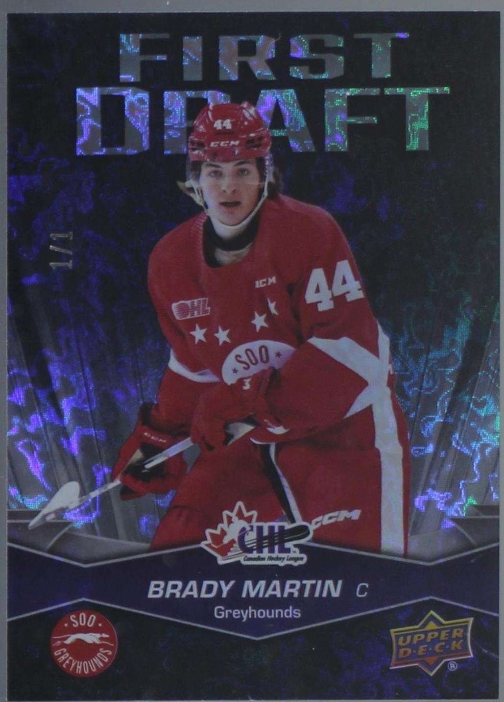 2023-24 Upper Deck CHL - First Draft Brady Martin #FD-13 Black /1 (RC ...