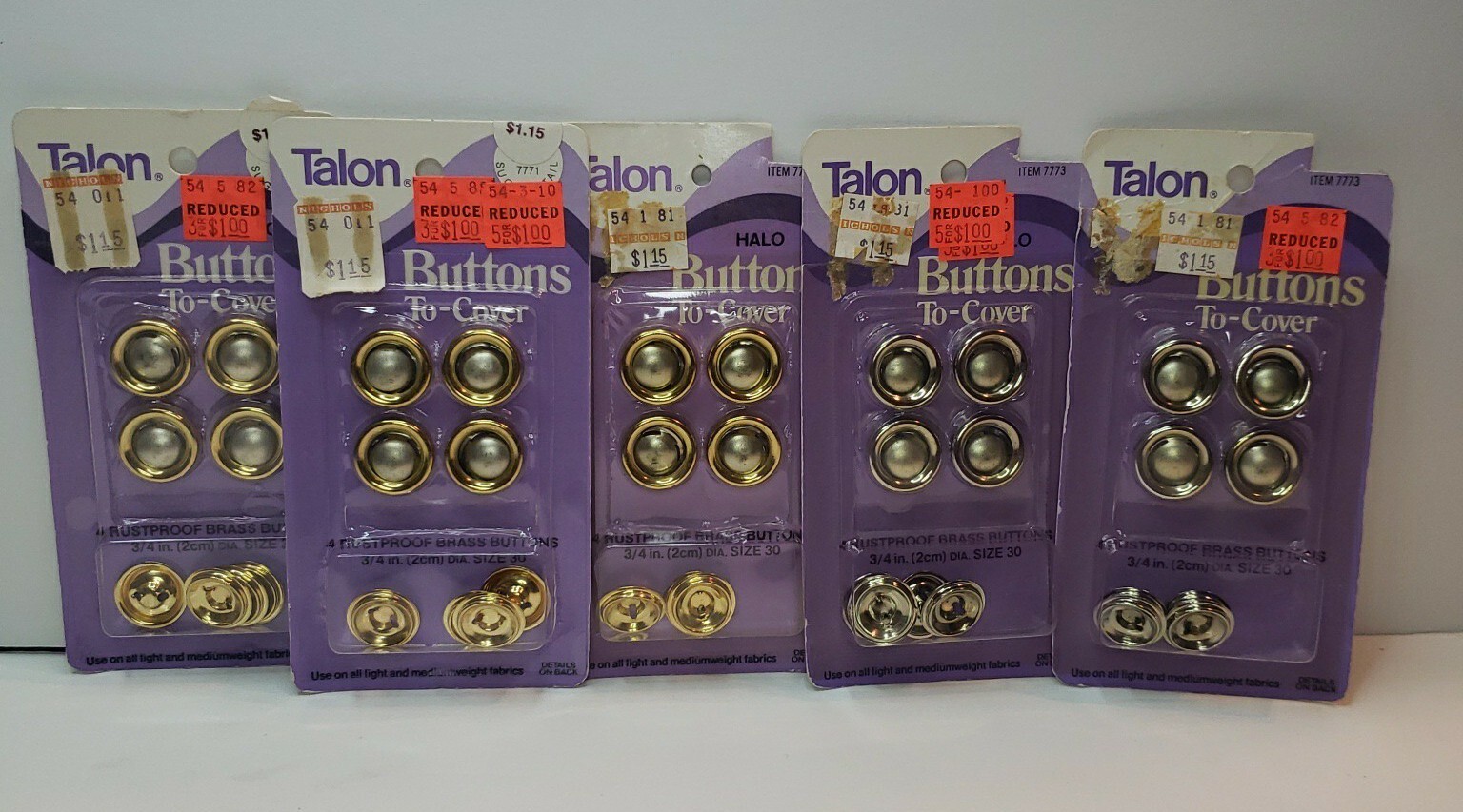 5 Vtg 1977 Talon Halo Buttons To-Cover Item 7771 (3) 7773 (2) Rustproof ...