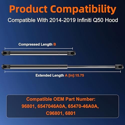Qty (2) 6801 Hood Strut Lift Support Compatible with Infiniti Q50 65470 ...