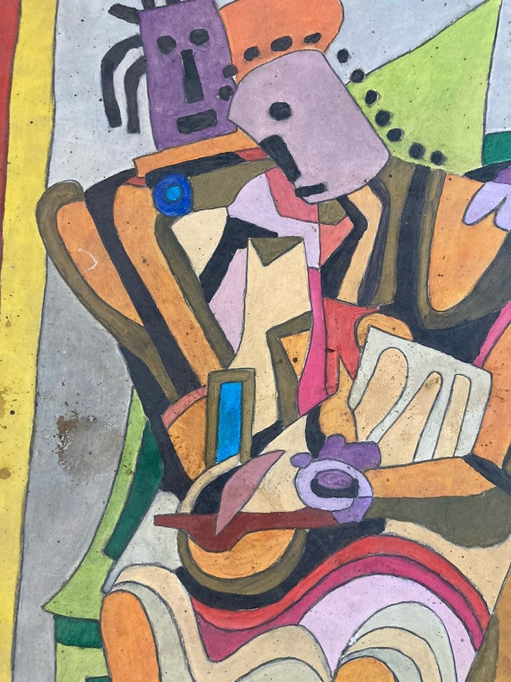 Very Pretty Painting Gouache Woman Couple Cubist 1986 Art Raw to ...