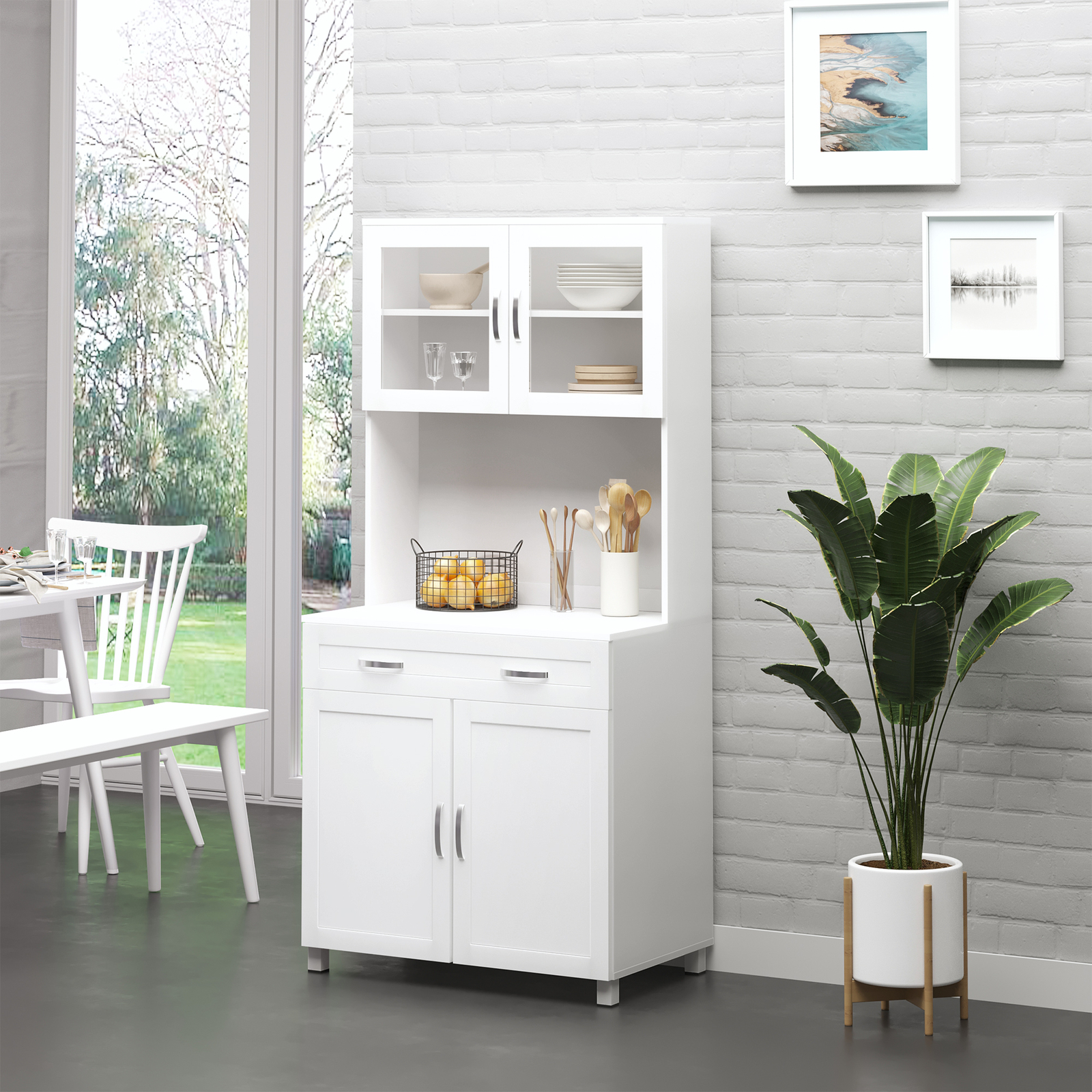 Freestanding Wooden Hutch for Kitchen Storage Space with Adjustable ...