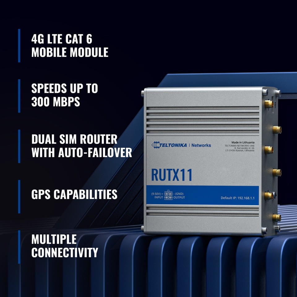 Teltonika RUTX11 LTE Wifi Cellular Router - 4G LTE (CAT6 ...