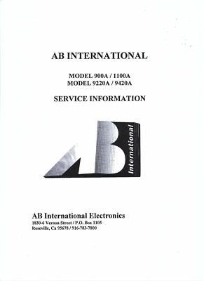 AB International Service Manual für Model 900 A 1100 A 9220 A 9420 A ...