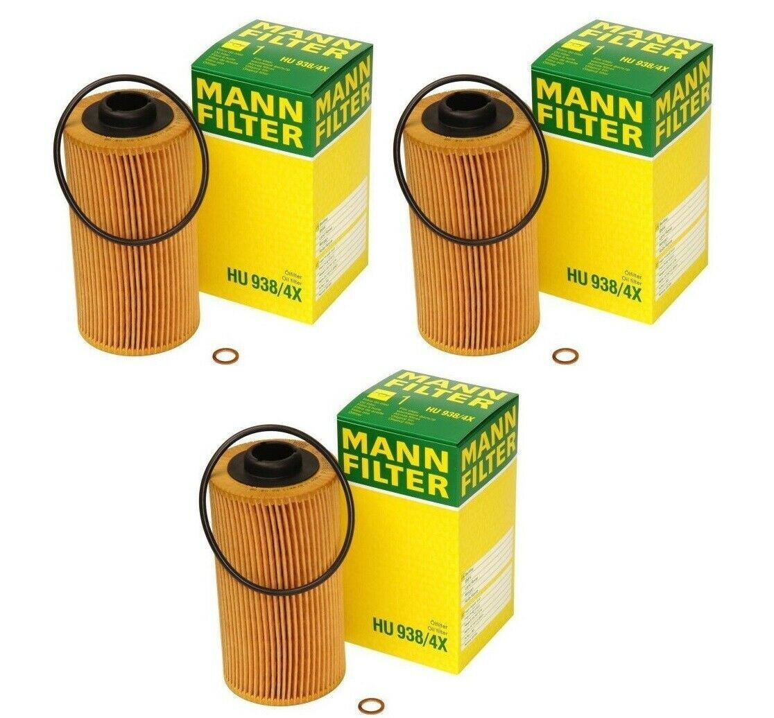 Set of 3 Engine Oil Filters Kit With O-Rings Mann For BMW E31 E32 E34 ...