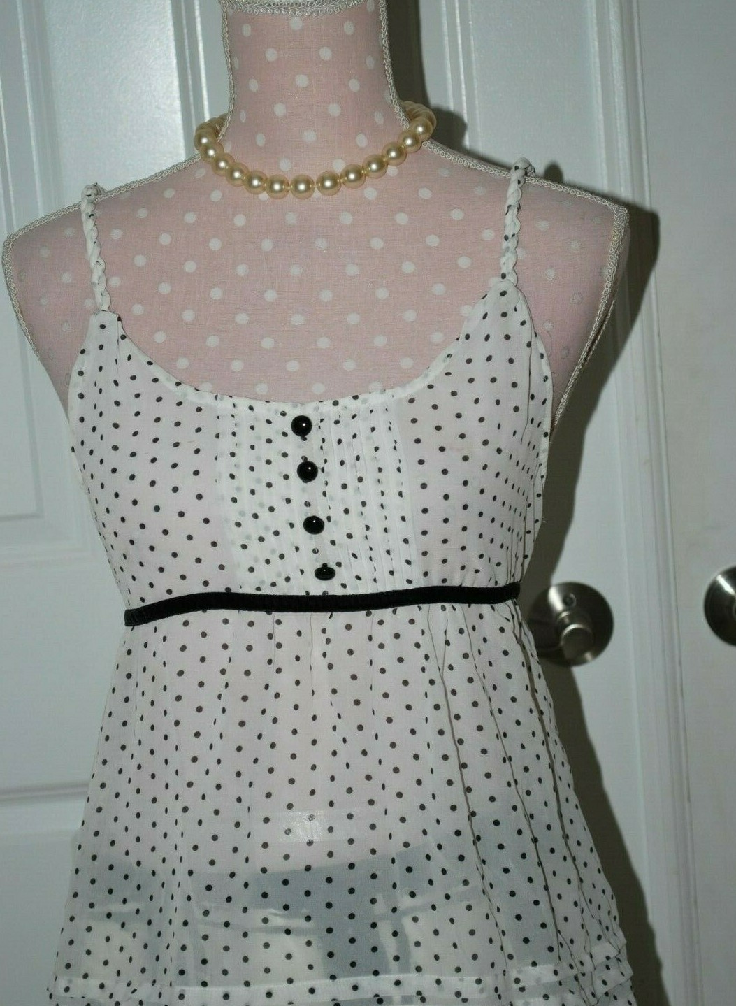 Xhilaration Tank Top Small White Polka Dot Spaghetti Strap Camisole | eBay