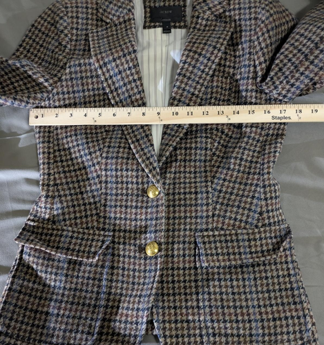 J.Crew Rhodes Blazer Jacket Wool Tweed Houndstooth Elbow Patches Brown ...