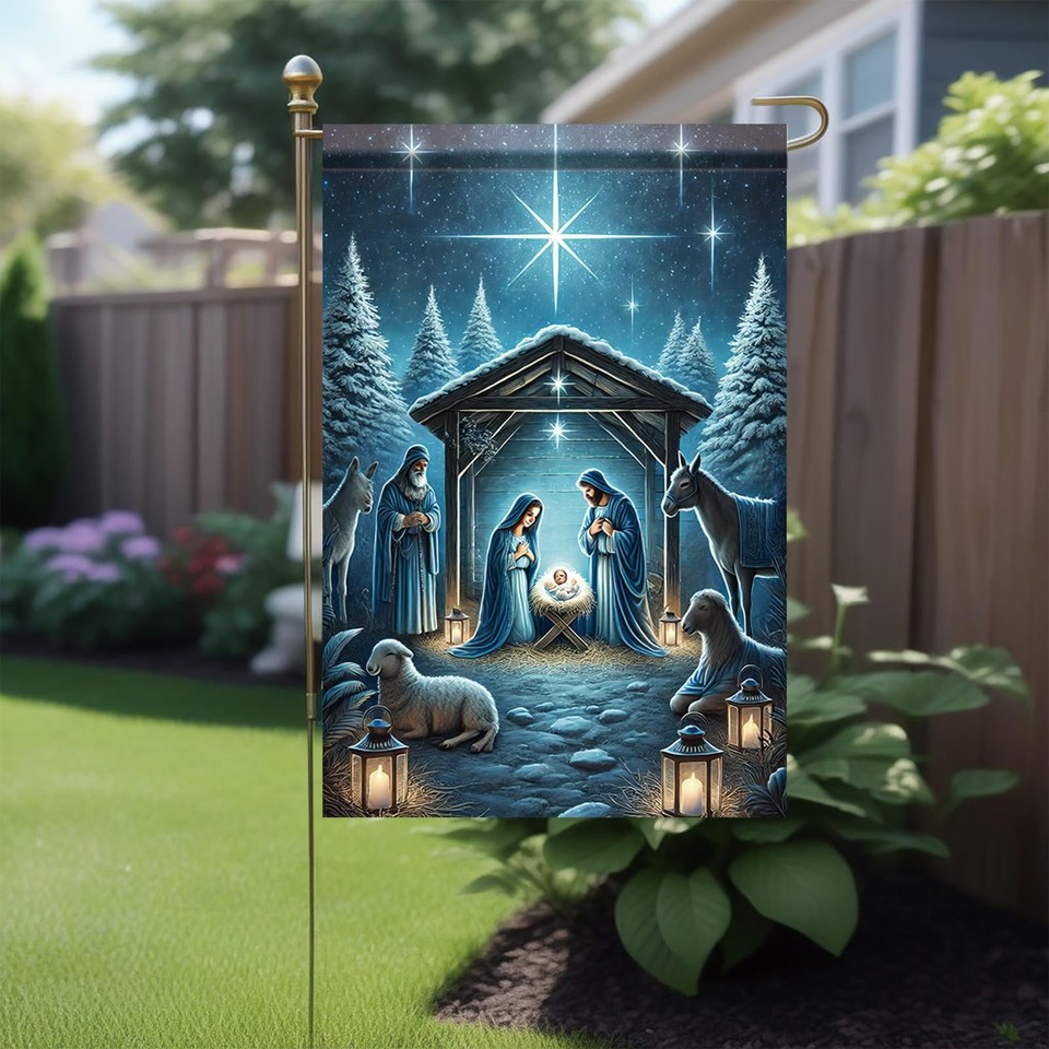 Christmas Garden Flag Nativity Scene Holy Family Baby Jesus 12x18 Inch ...