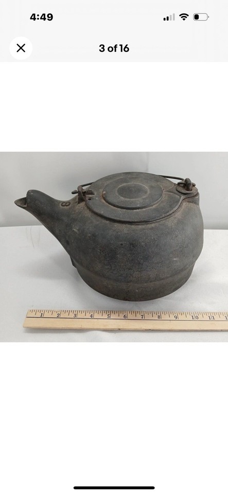 Antique Cast Iron Campfire Tea Kettle No. 8–Black with Swivel Lid ...