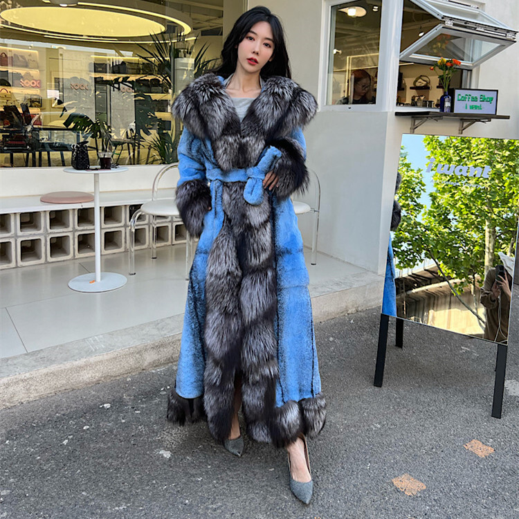 Women New Fashion Real Rex Rabbit Fur Chinchilla Silver Fox Fur Long ...