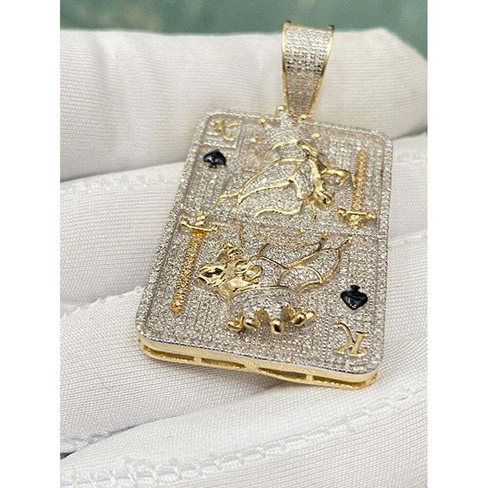 10k Yellow Gold Diamond King Lion 3D Card Poker Pendant/ Men's Play ...