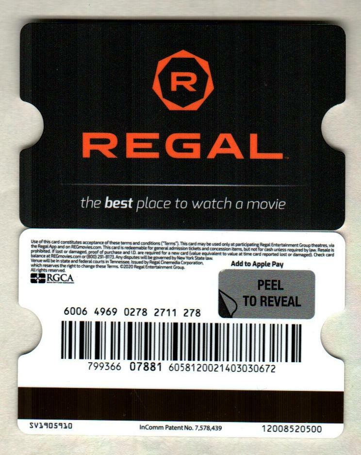 Regal Movie Gift Card REGAL CINEMAS GIFT Card For $10.45 $9.00