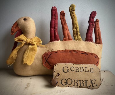 Extreme Primitive~Folkart Handmade Doll~Thanksgiving Turkey ~Shelf ...
