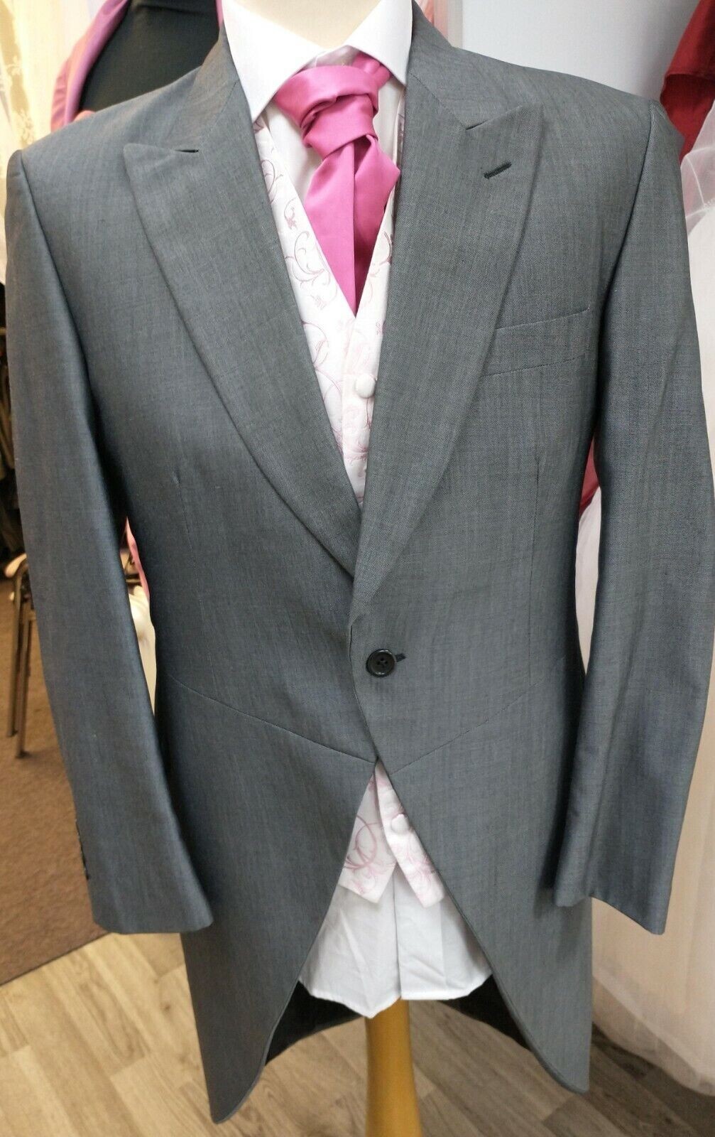 Mens Silver Grey Wedding Evening Formal Suit Jacket Tailcoat Ascot ...