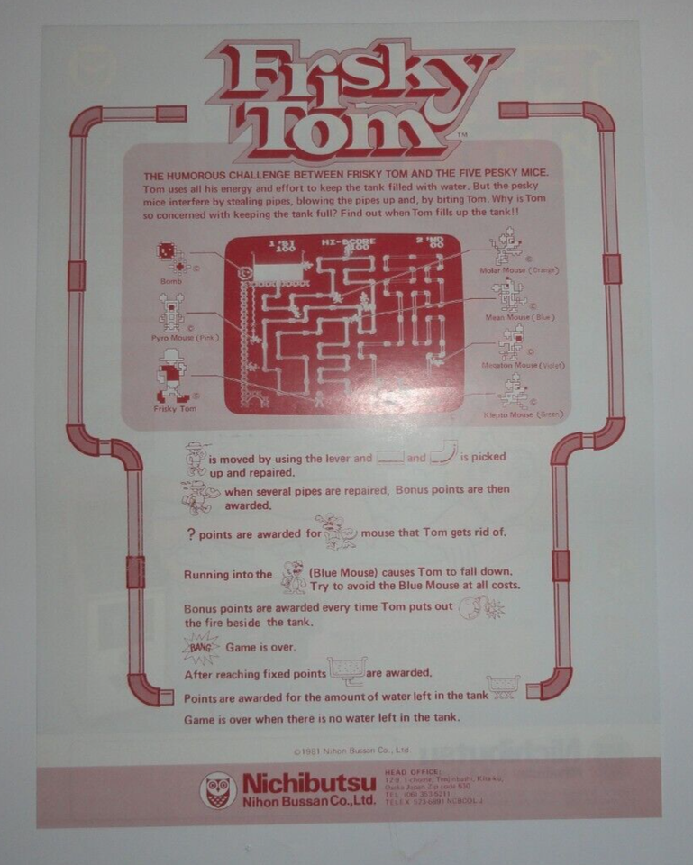 Vintage "Frisky Tom" Arcade Game Flyer Original (Nihcibutsu) 1981 | eBay