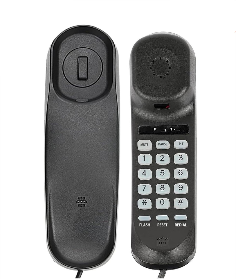 Black Wired Telephone Corded Phone Landline Wall Mounted Desktop for ...