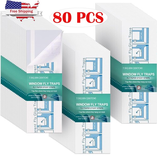 80Pcs Window Fly Traps Indoor Sticky Fruit Fly Catcher Strips Paper for ...